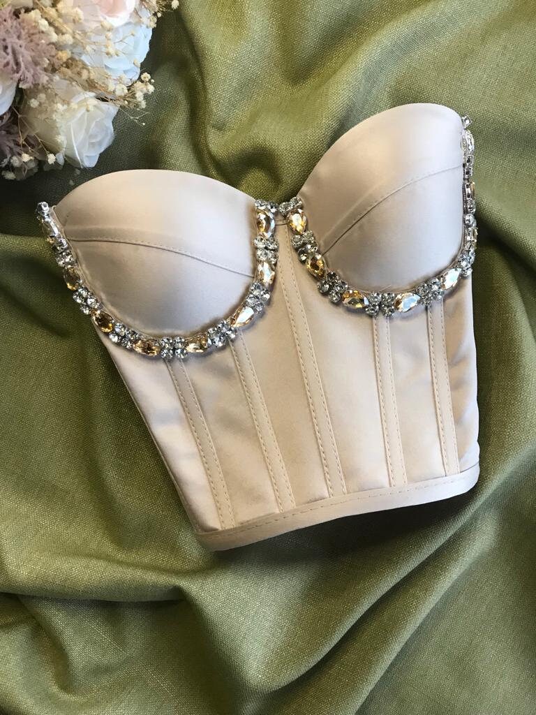 Crystal Stone Beige, Short Corset, Corset Top, Bridal Corset - Etsy