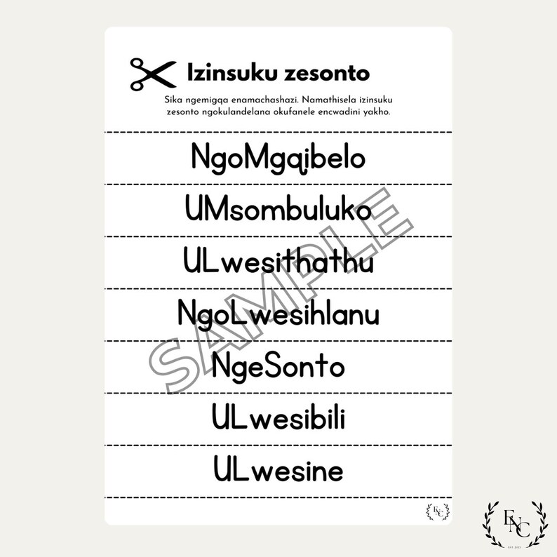 Days of the Week Worksheet | Printable | Cut and Paste | Zulu - Etsy