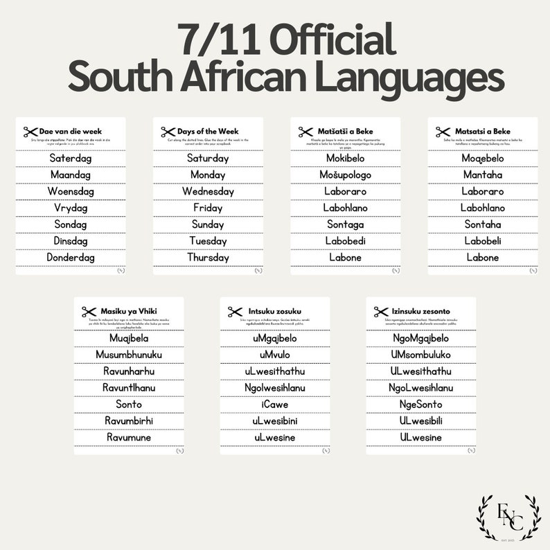 Days of the Week Worksheet Printable Cut and Paste Sesotho - Etsy Australia