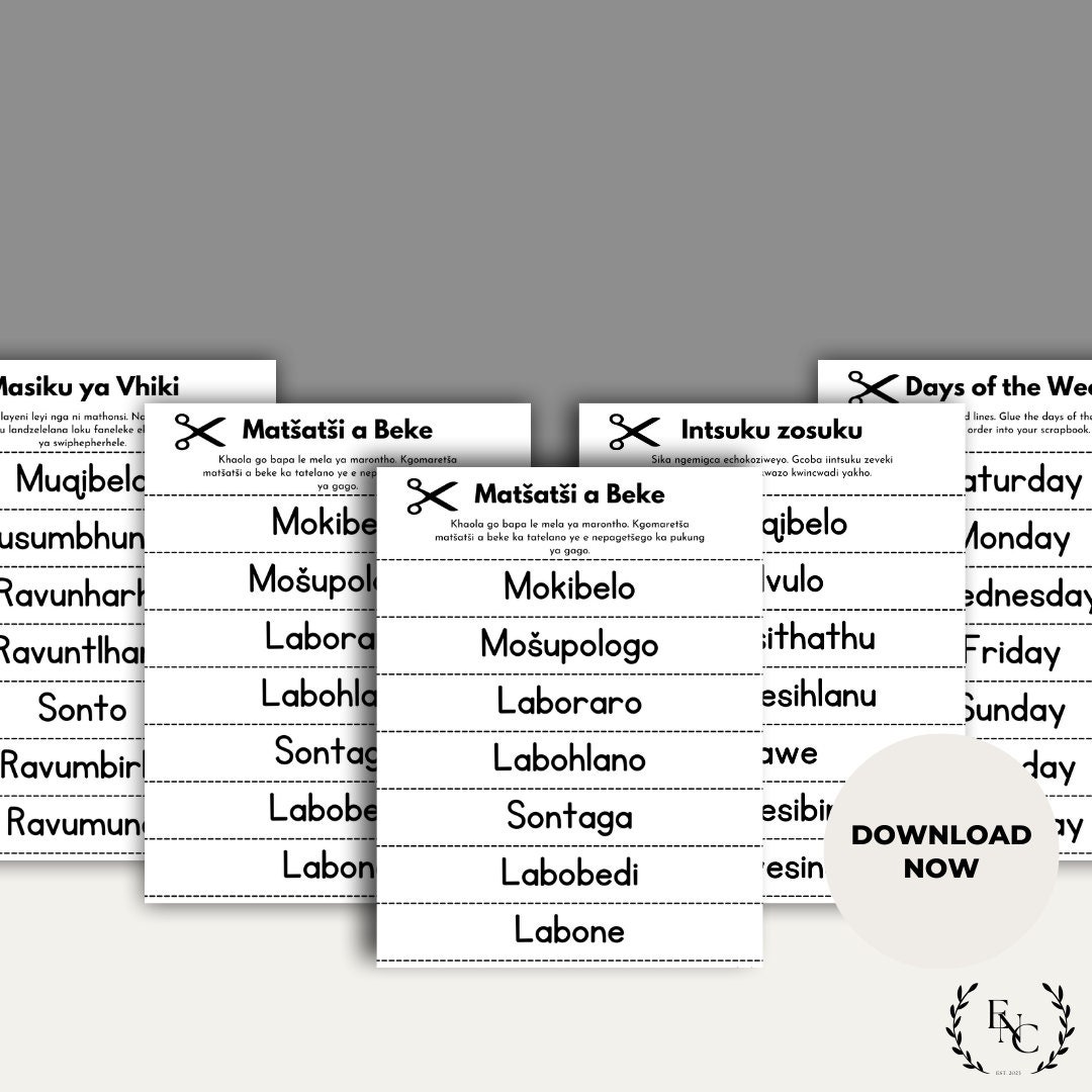 Days of the Week Worksheet | Printable | Cut and Paste | Sesotho - Etsy