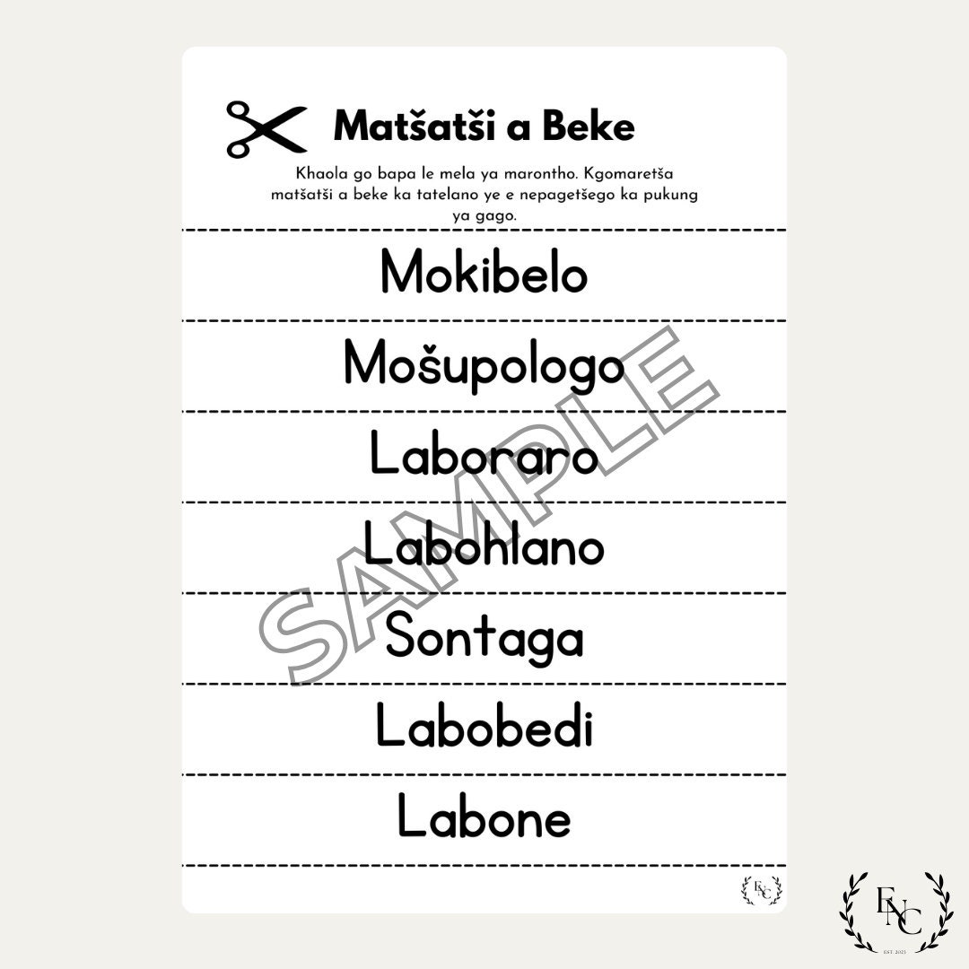 Days of the Week Worksheet | Printable | Cut and Paste | Sepedi - Etsy