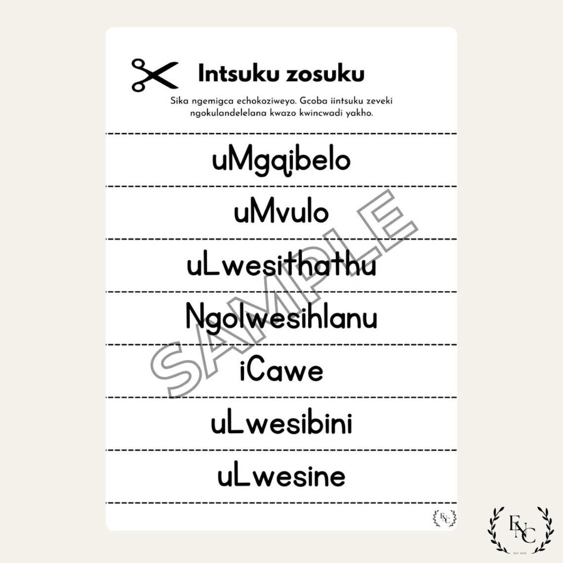 Days of the Week Worksheet | Printable | Cut and Paste | Xhosa - Etsy