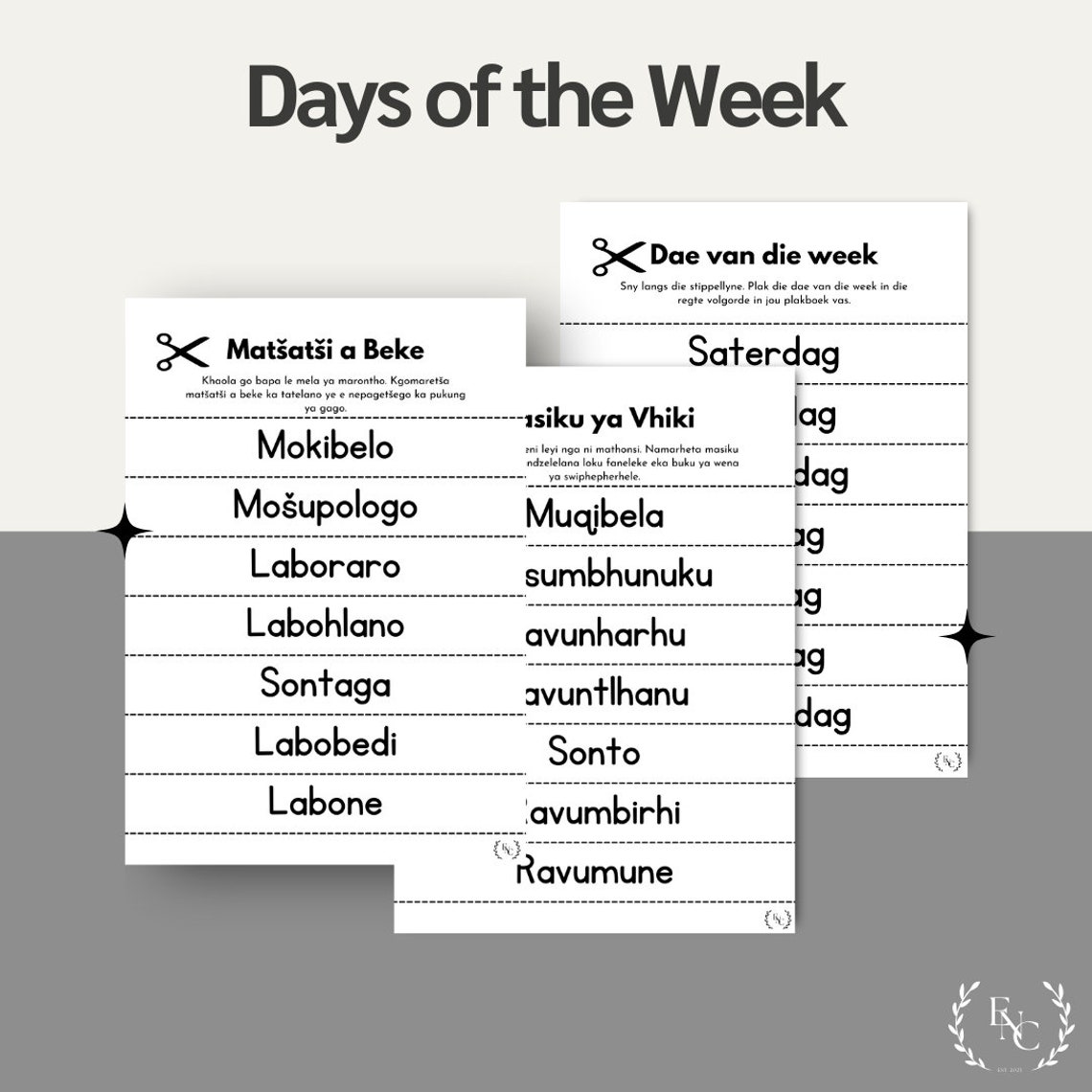Days of the Week Worksheet | Printable | Cut and Paste | Sesotho - Etsy