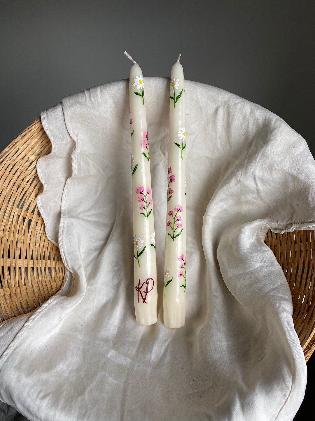Hand-painted April Birthday Candles Daisy and Sweet Pea Florals ...