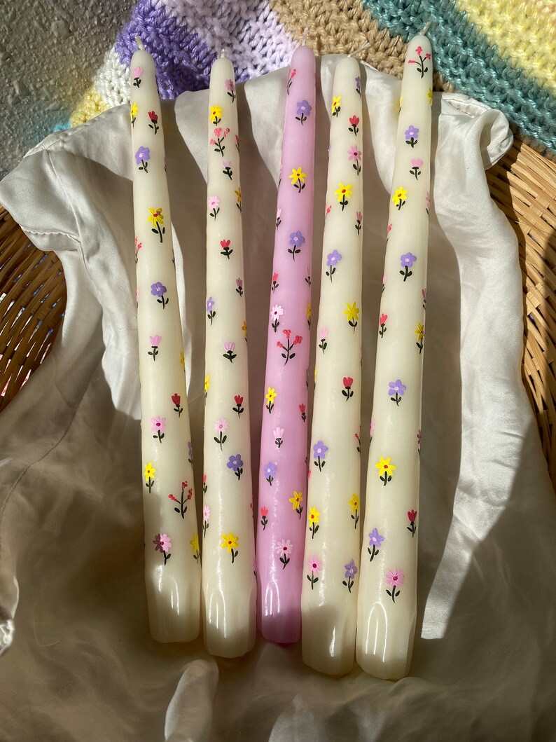 Hand-painted Spring Flowers Taper Candle Wedding Candles, Gift Idea ...