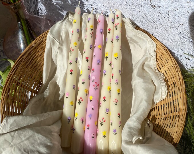 Hand-painted Spring Flowers Taper Candle Wedding Candles, Gift Idea ...