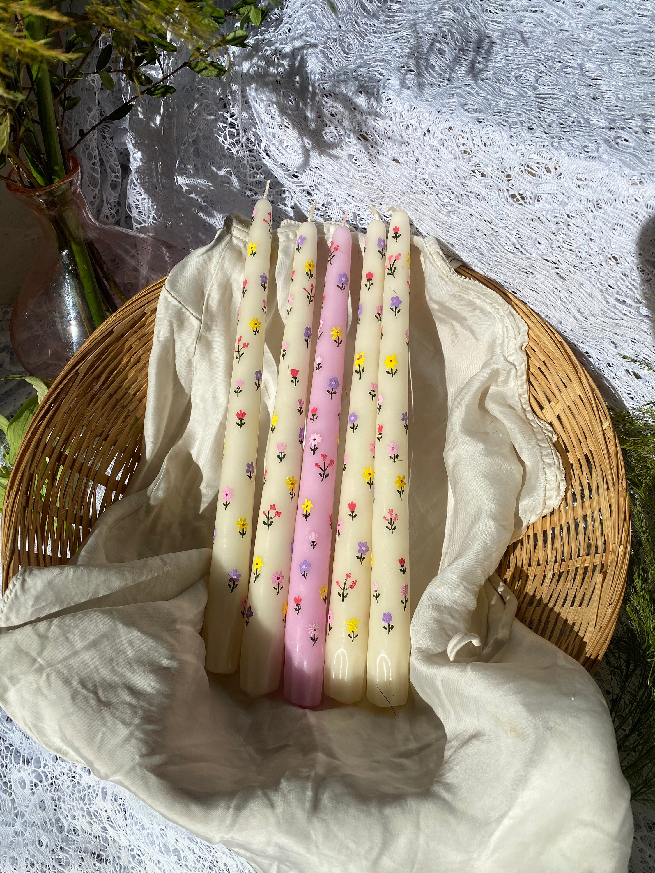 Hand-painted Spring Flowers Taper Candle Wedding Candles, Gift Idea ...