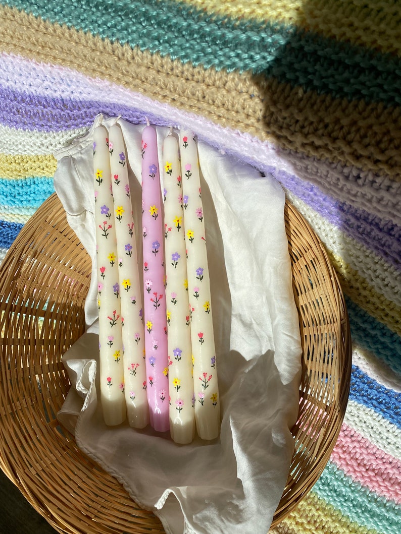 Hand-painted Spring Flowers Taper Candle Wedding Candles, Gift Idea ...