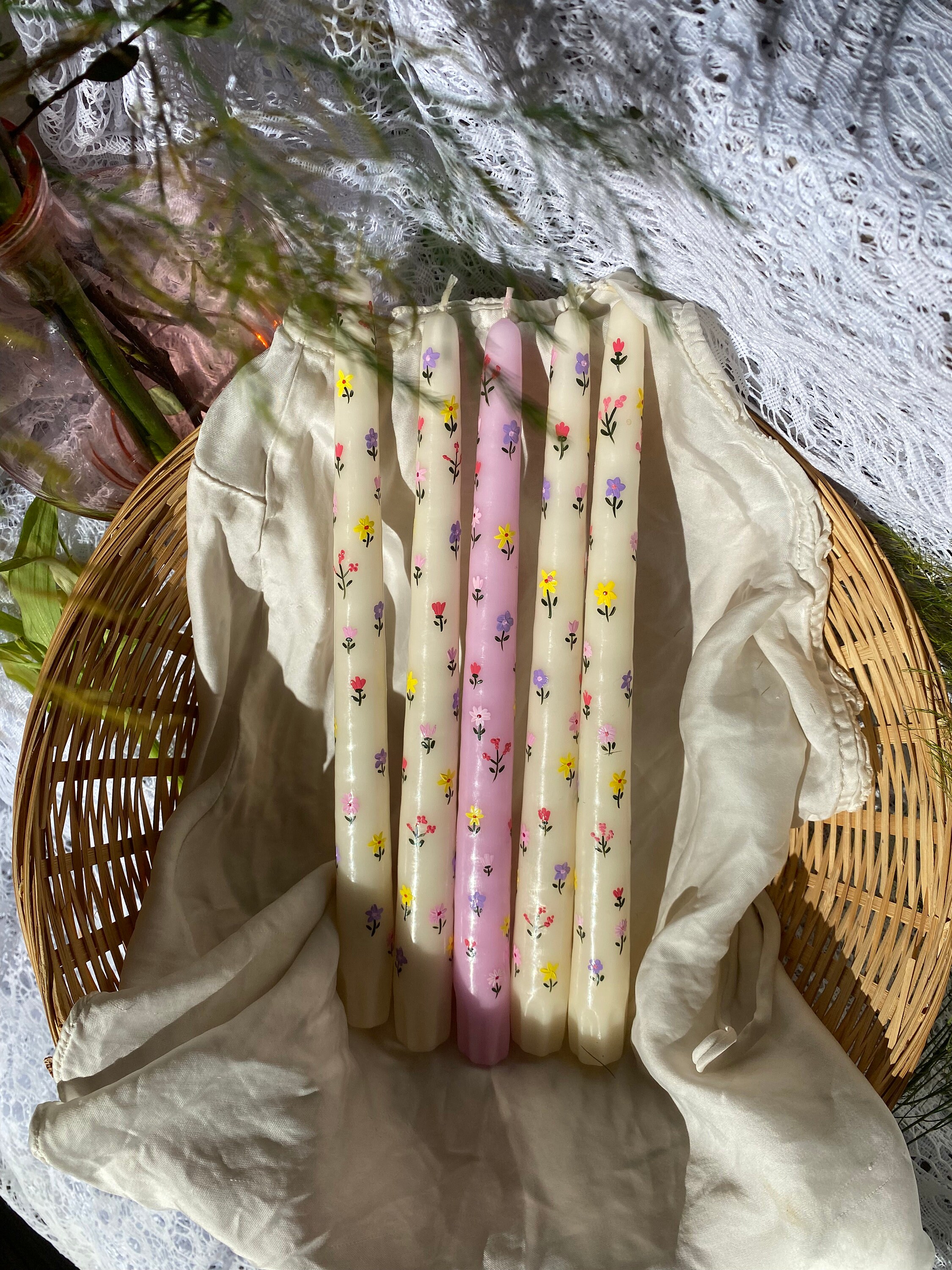 Hand-painted Spring Flowers Taper Candle Wedding Candles, Gift Idea ...
