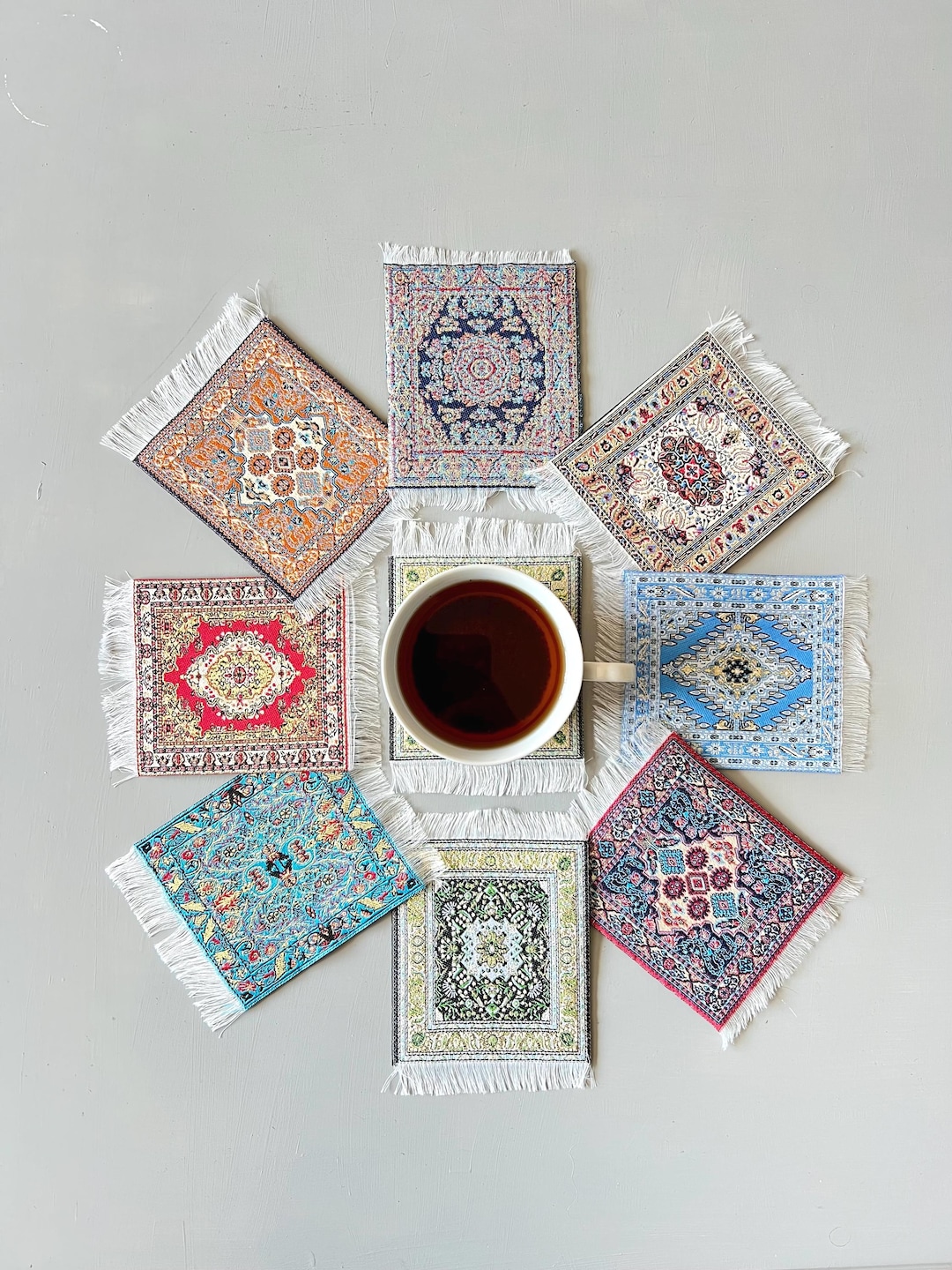 Handmade Turkish Rug Coasters, Kilim Mug Rugs, Ottoman Style Home Decor ...