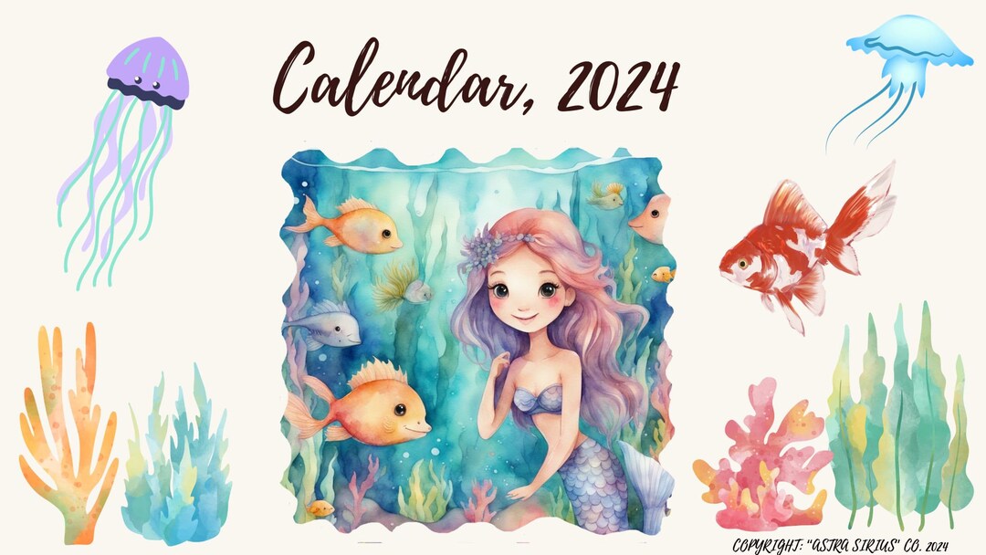 PRINTABLE Calendar 2024, Cute Watercolor Illustrations, Digital ...