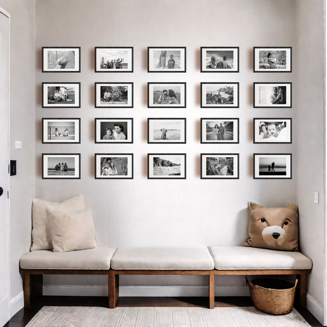 Customizable Family Photo Gallery Wall, Black Frame Gallery Wall, 12x8 ...