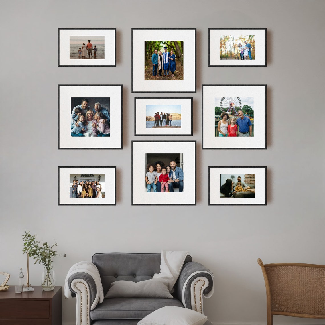 Custom Framed Family Photo Gallery Wall, Family Wall Set, MEGA Set of 9 ...