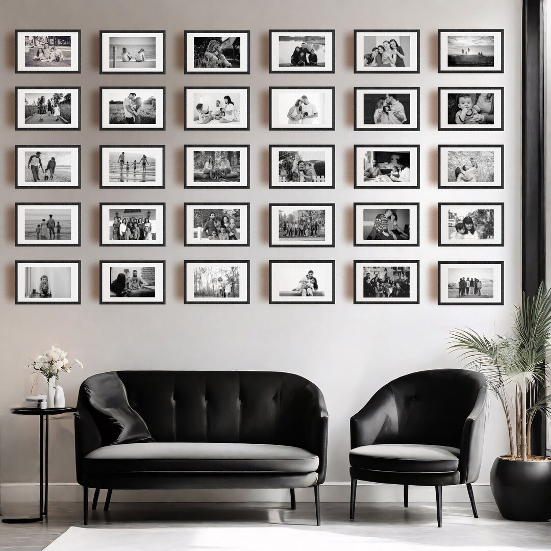 Customizable Family Photo Gallery Wall, Black Frame Gallery Wall, 12x8 ...