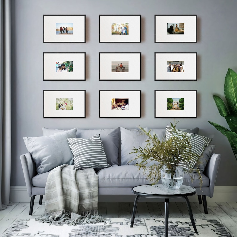 Customizable Family Photo Gallery Wall, Black Frame Gallery Wall, 18x12 ...