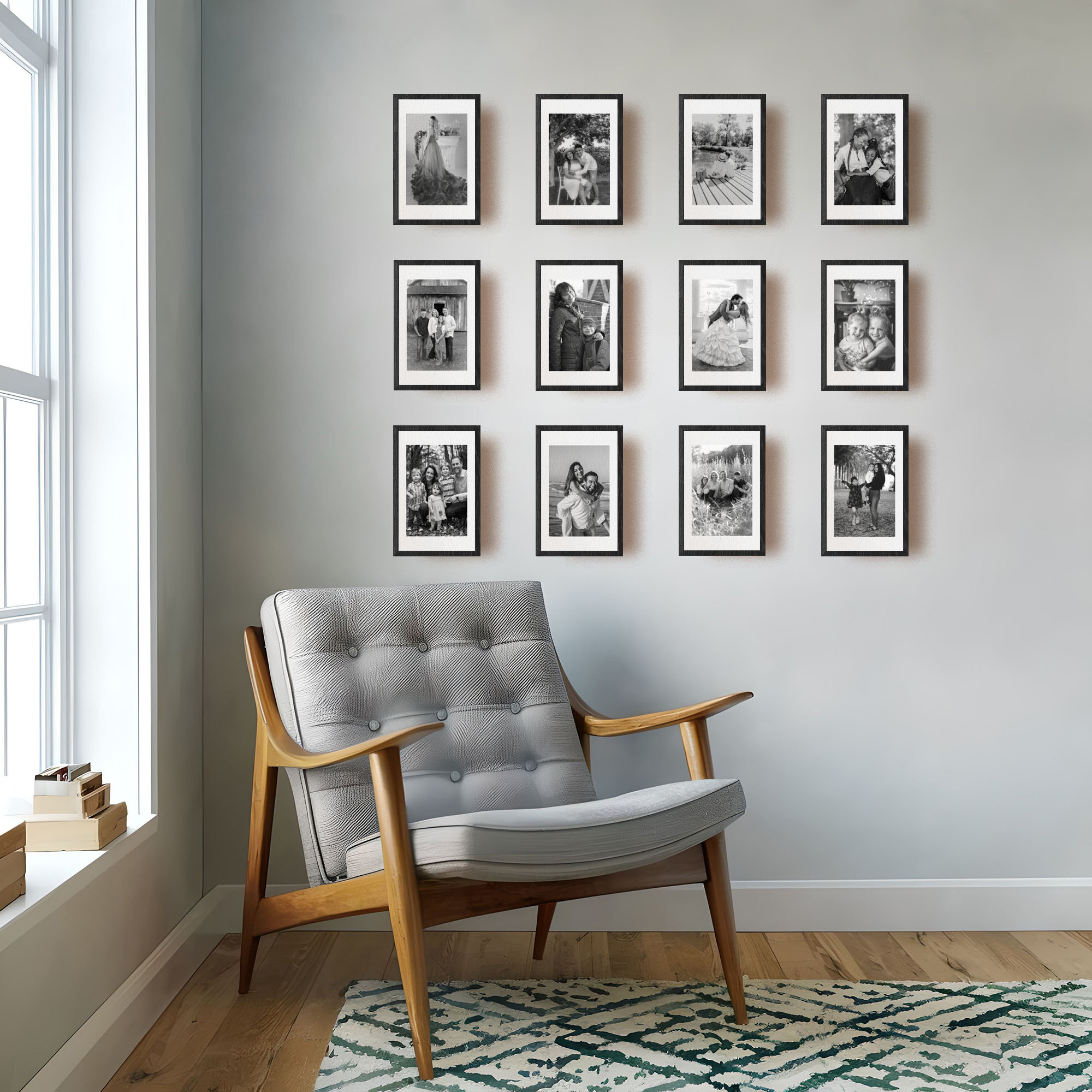 Customizable Family Photo Gallery Wall, Black Frame Gallery Wall, 8x12 ...