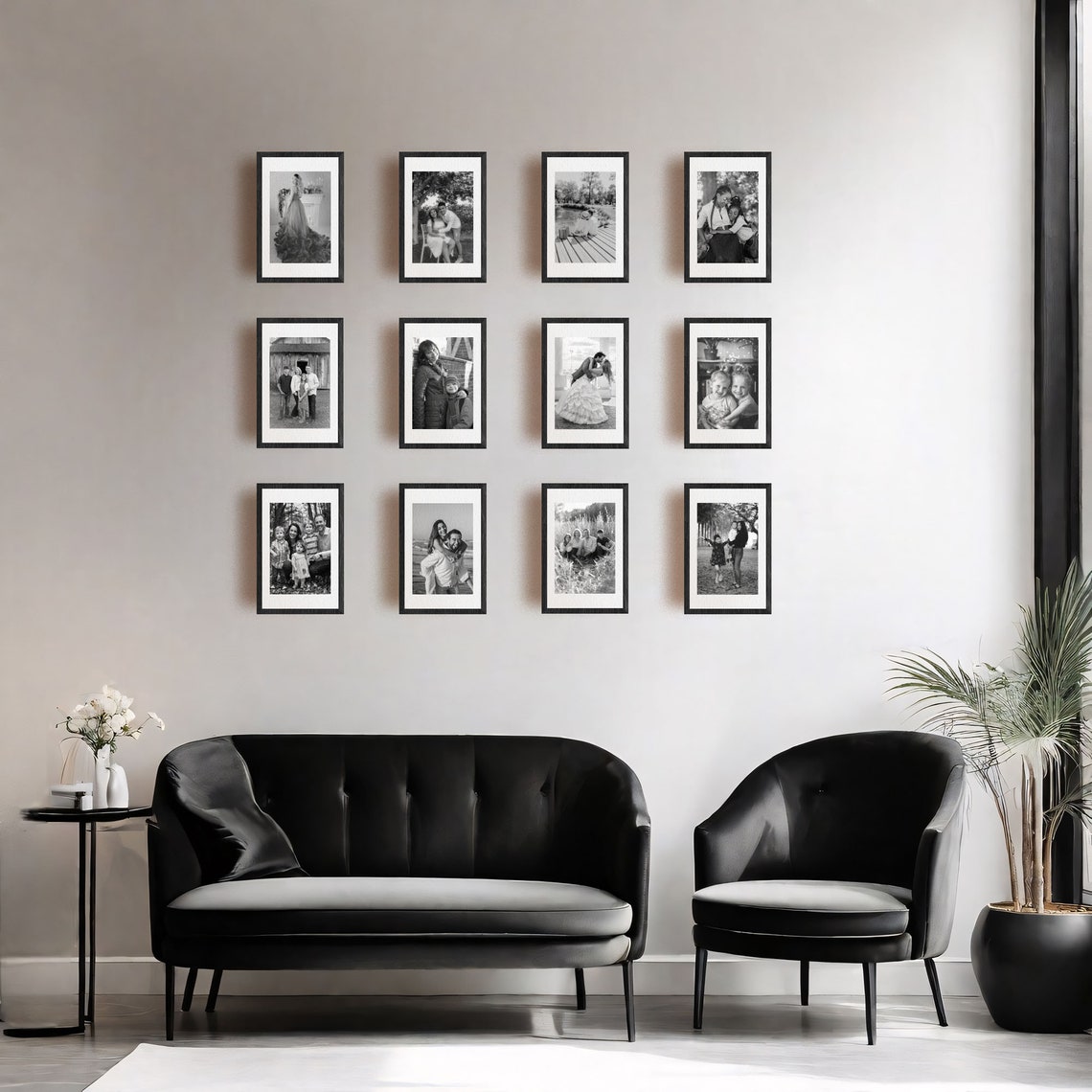 Customizable Family Photo Gallery Wall, Black Frame Gallery Wall, 8x12 ...