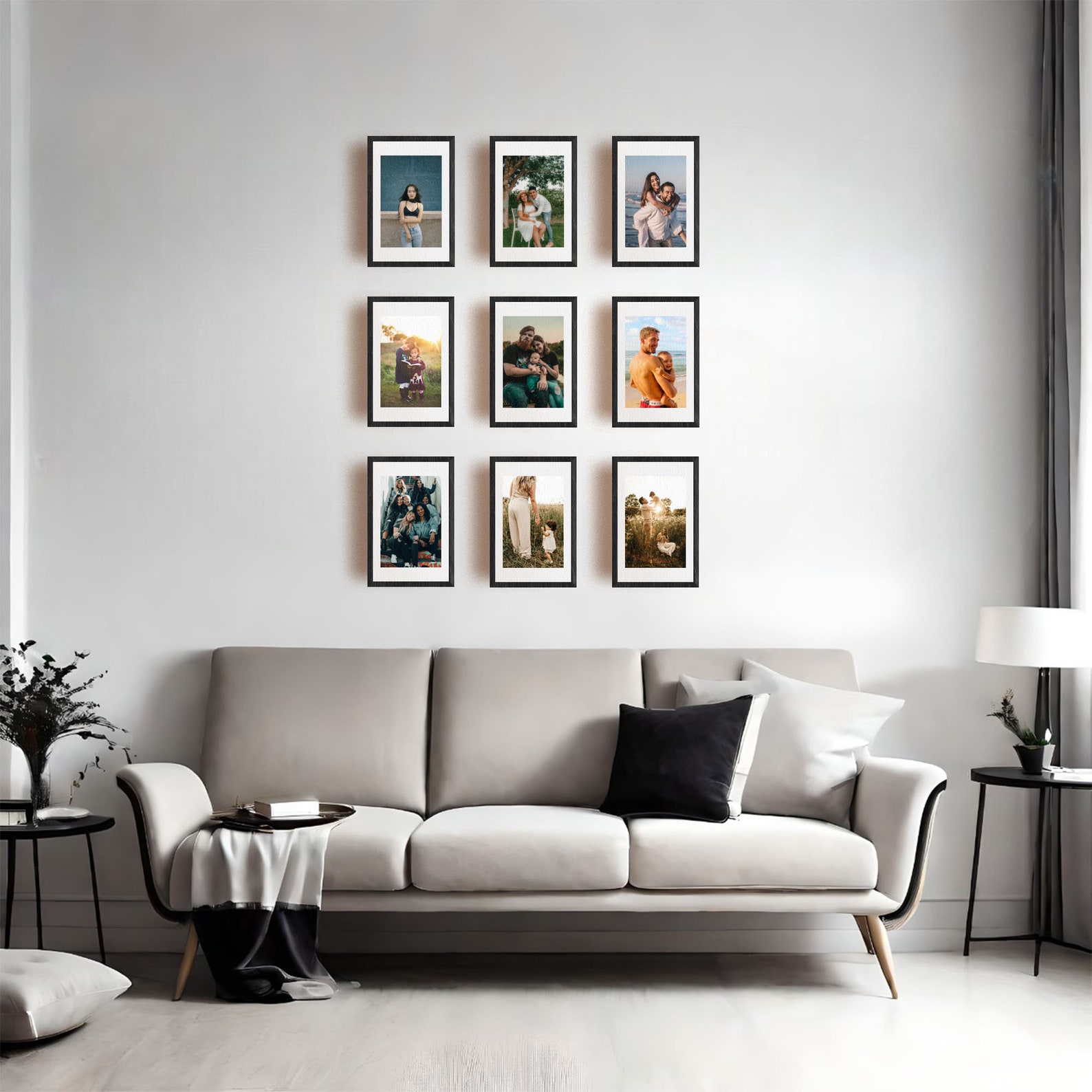 Customizable Family Photo Gallery Wall, Black Frame Gallery Wall, 8x12 ...