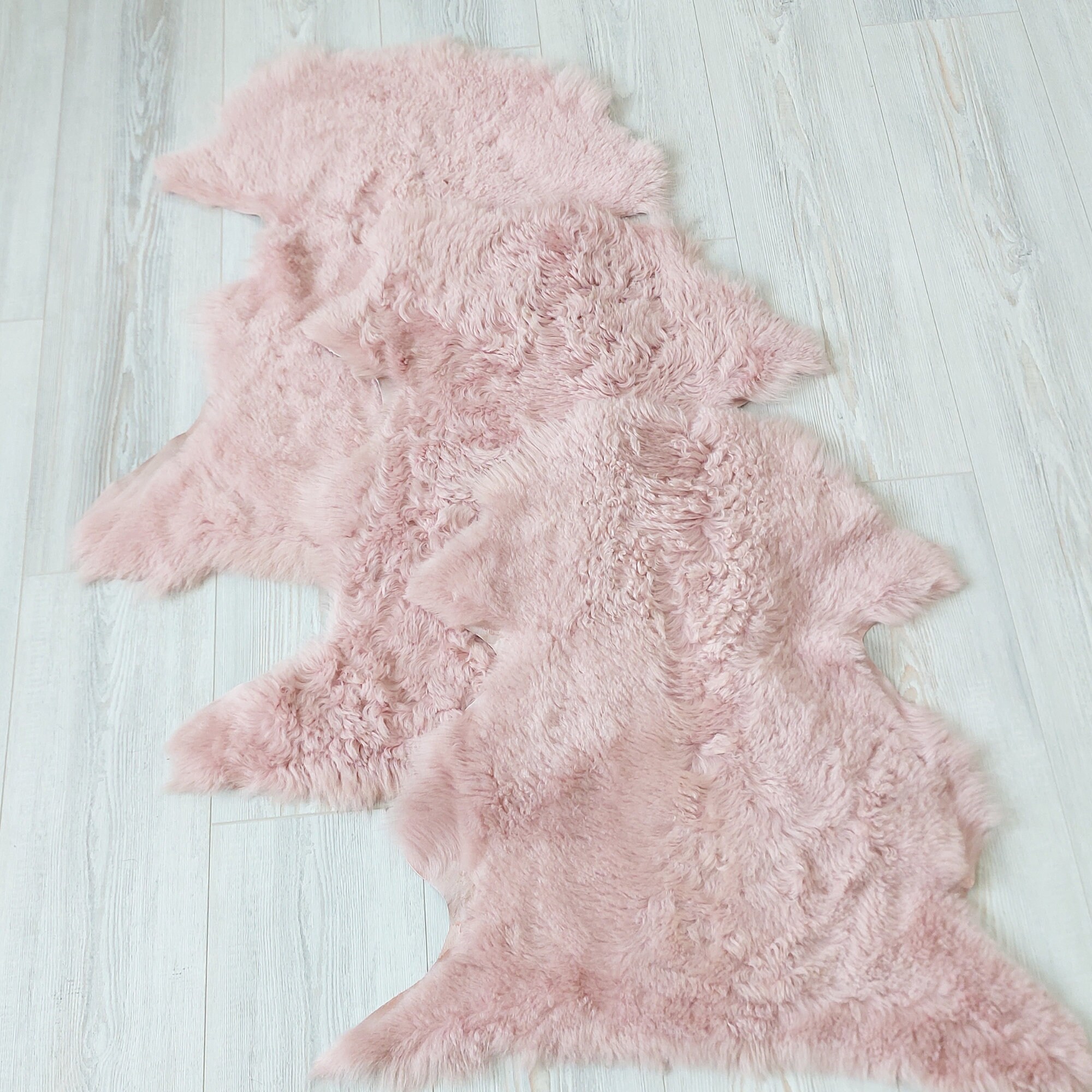 Genuine Pink Curly Sheepskin Tigrado Throw Rug, Super Soft Silky ...