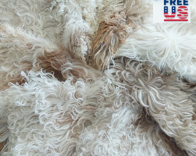 Natural Odorless Mongolian Sheepskin Rug – Genuine Decorative Curly ...