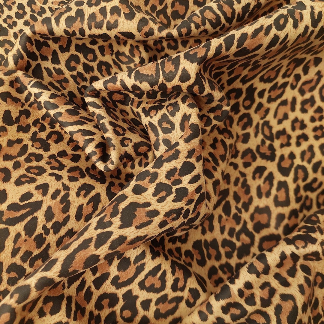 Camel Leopard Print Soft Calfskin Nubuck Leather Hide, Animal Print ...
