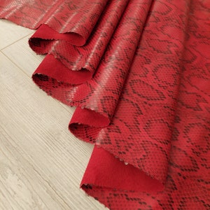 Exotic Red Python Print Calfskin Leather, 17-18 Sqft-genuine Animal ...