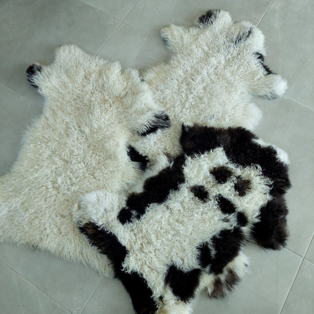 Curly Mongolian Sheepskin Throw Rug, Handmade Soft Home Decor - Etsy
