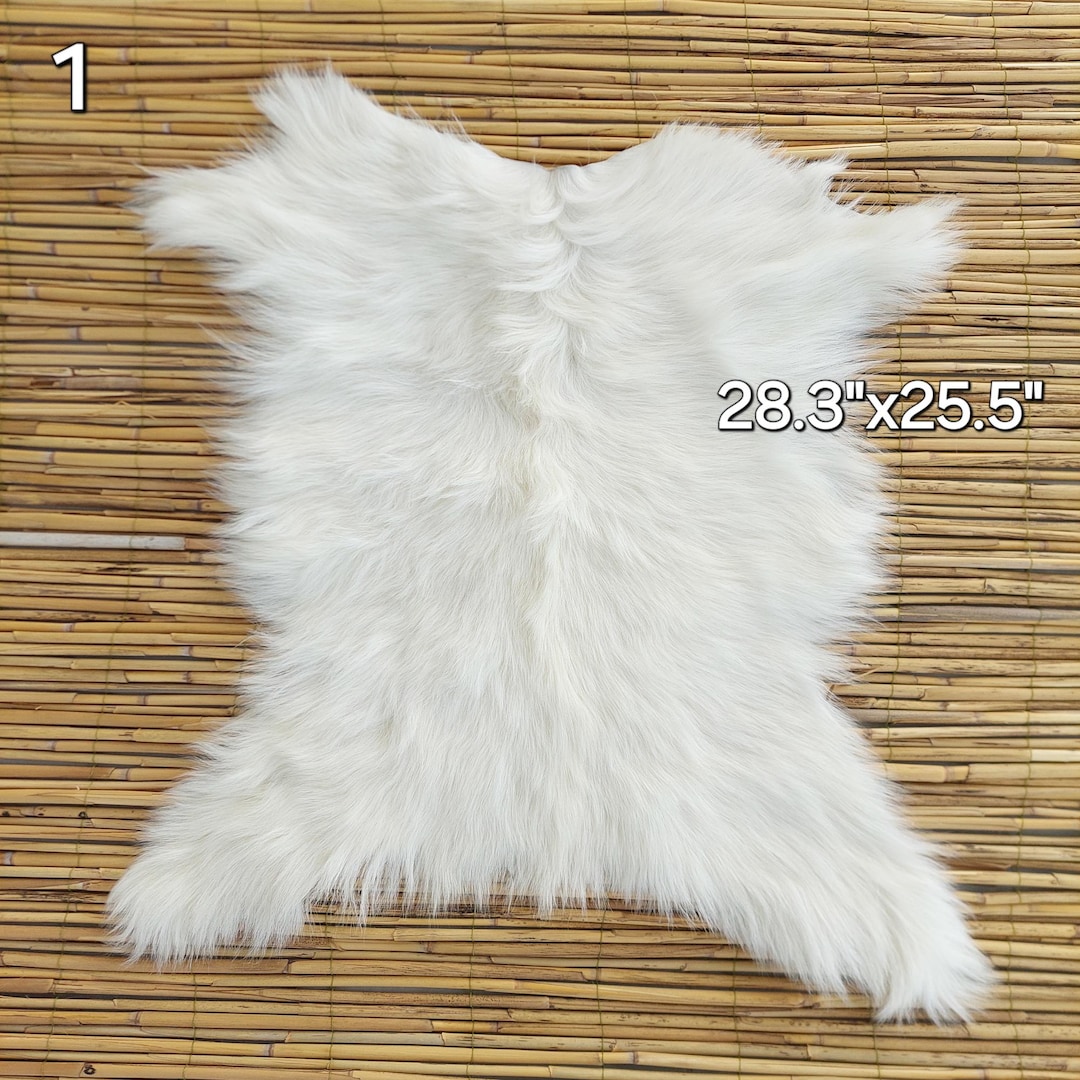 Natural White Baby Goatskin Hide, Goat Hide Throw Rug, Long Hair ...