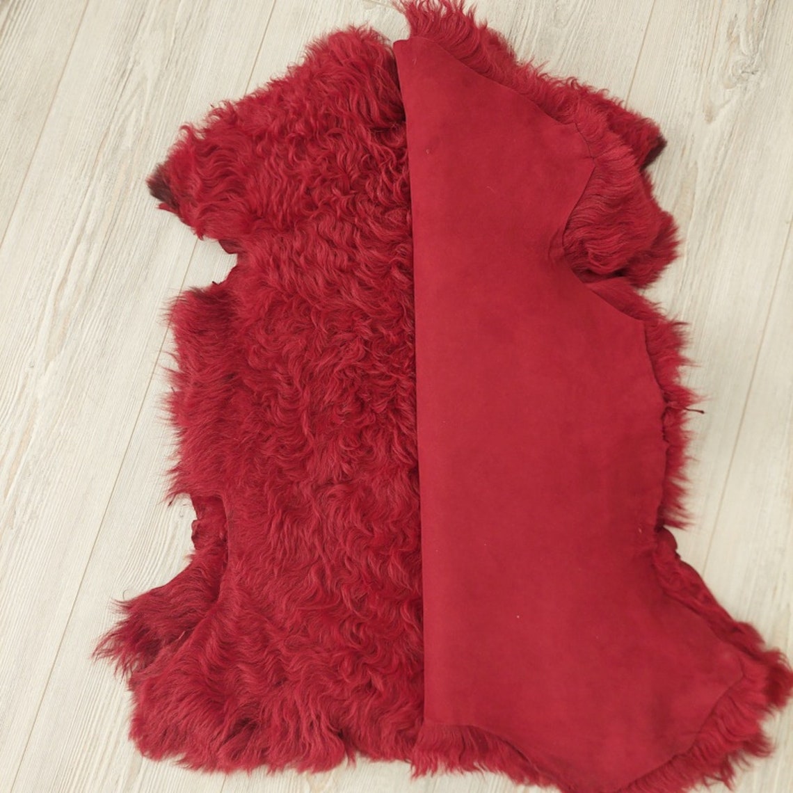 Luxury Red Curly Tigrado Sheepskin, Genuine Sheepskin Leather, Collar ...
