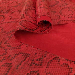 Exotic Red Python Print Calfskin Leather, 17-18 Sqft-genuine Animal ...