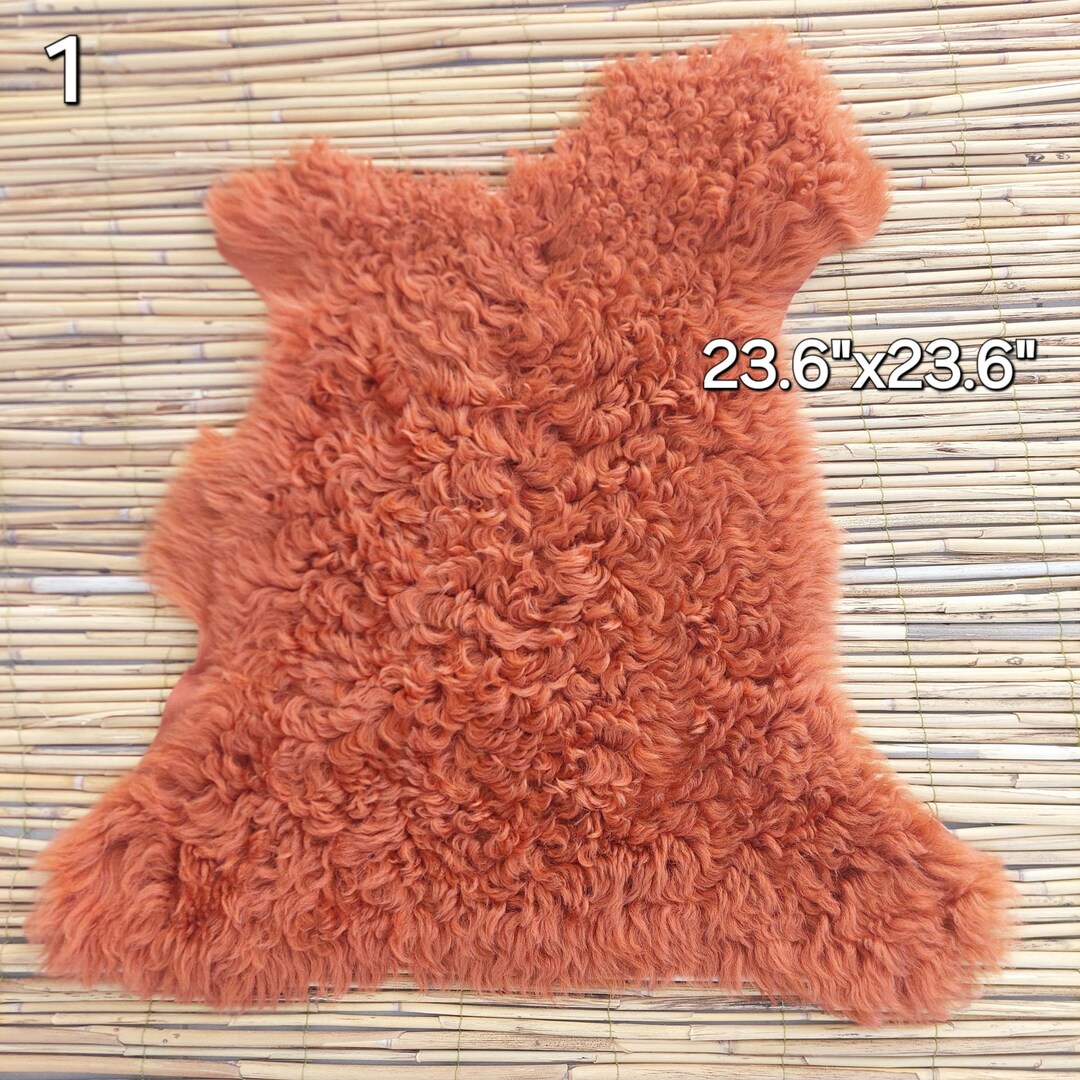 Genuine Brick Orange Tigrado Curly Shearling Fur, Sheepskin for Throw ...