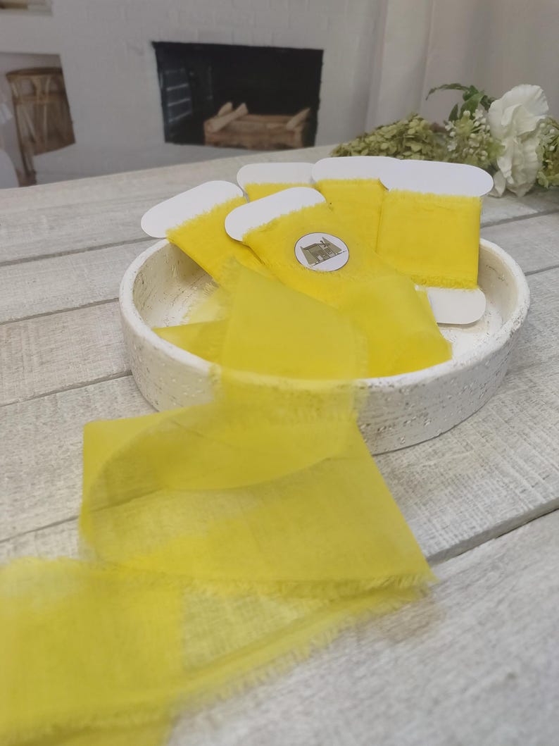 Silk Ribbon in Yellow, Roll of Habotai Silk Ribbon With a Frayed Edge ...