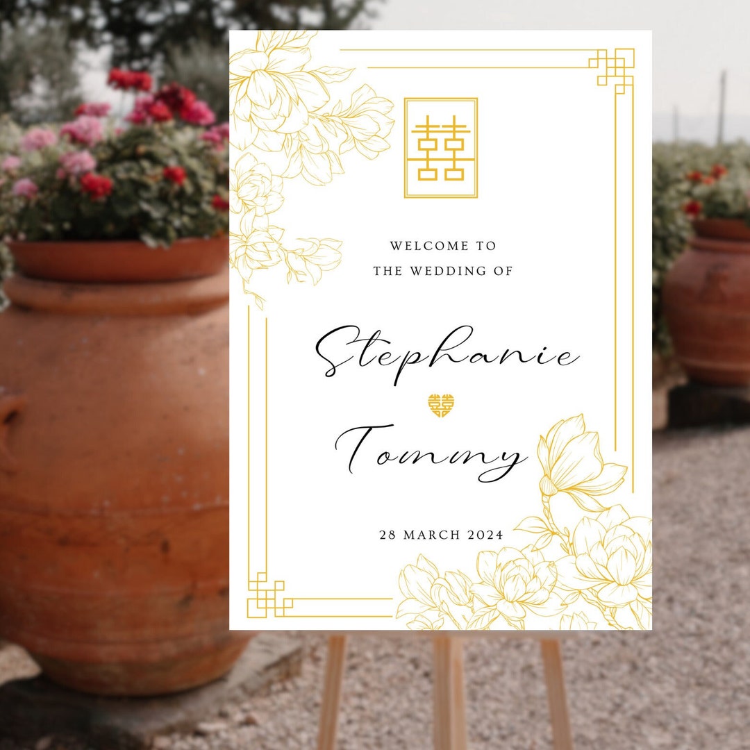 Chinese Wedding Welcome Sign, Floral Template, Asian Wedding, Tea ...