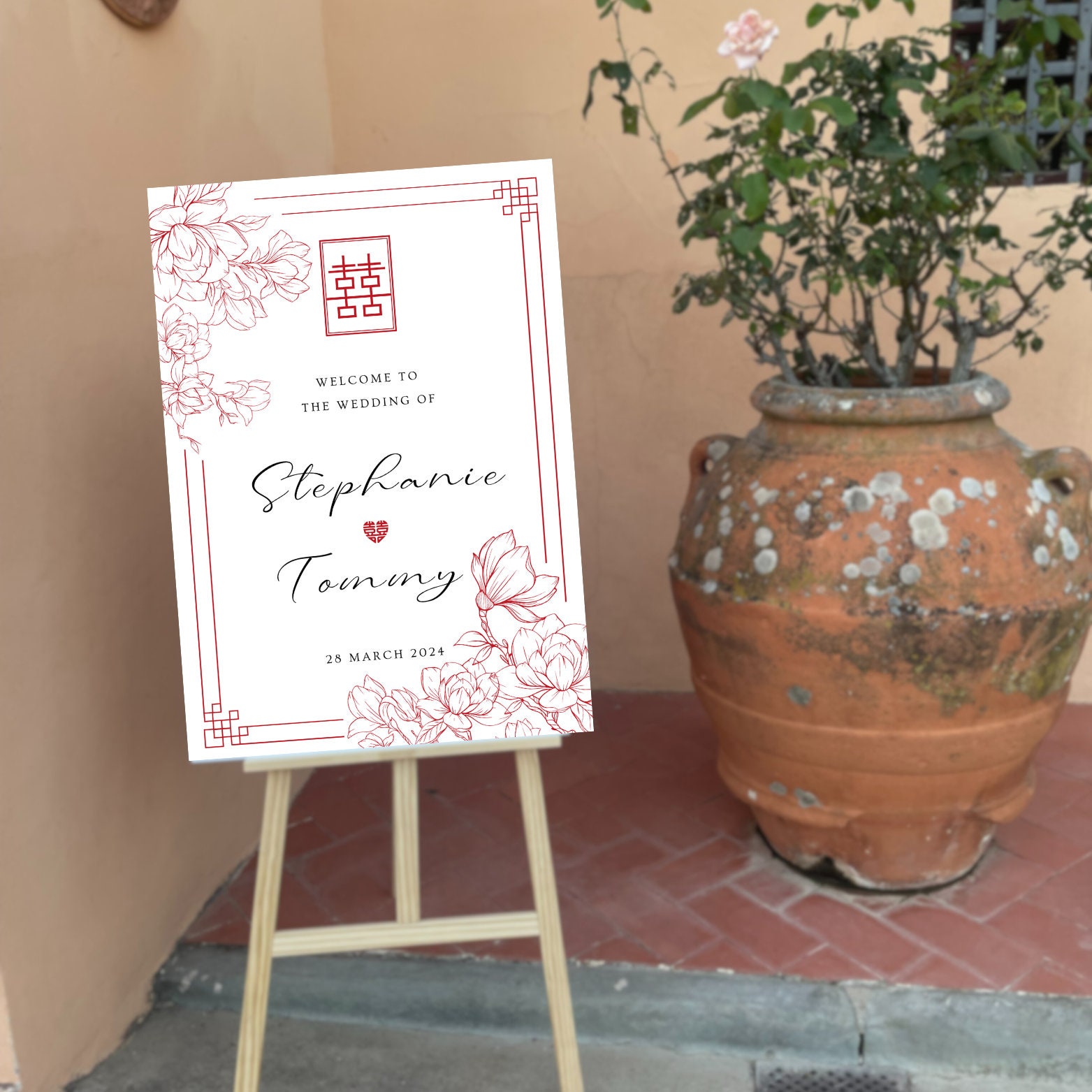 Chinese Wedding Welcome Sign, Floral Template, Asian Wedding, Tea ...