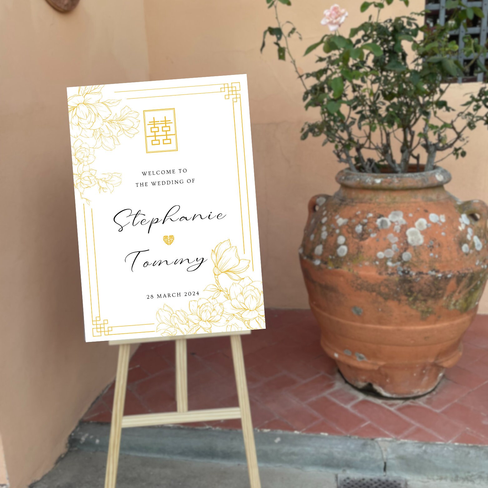 Chinese Wedding Welcome Sign, Floral Template, Asian Wedding, Tea ...
