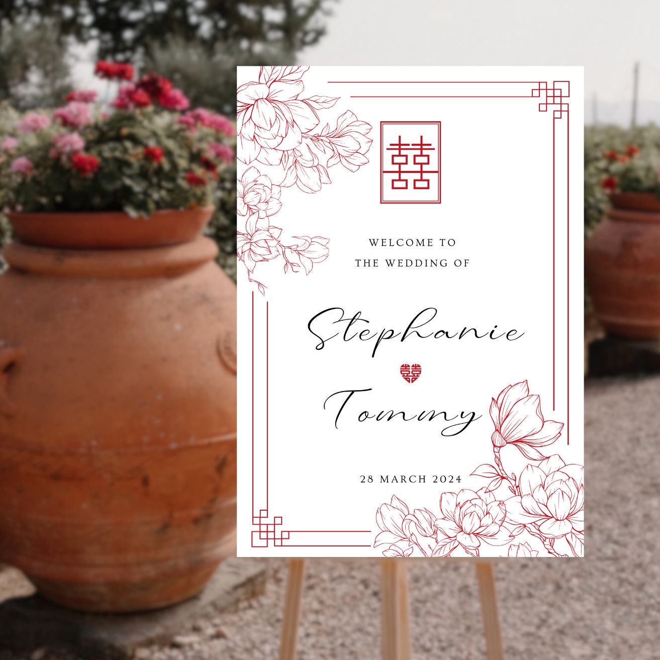 Chinese Wedding Welcome Sign, Floral Template, Asian Wedding, Tea ...