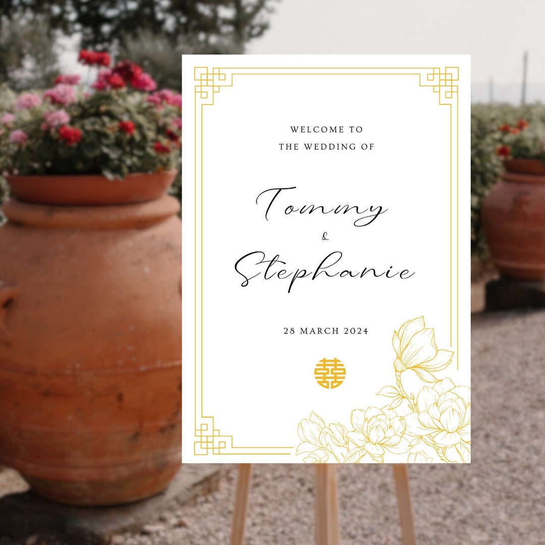 Chinese Wedding Welcome Sign, Floral Template, Asian Wedding, Tea ...