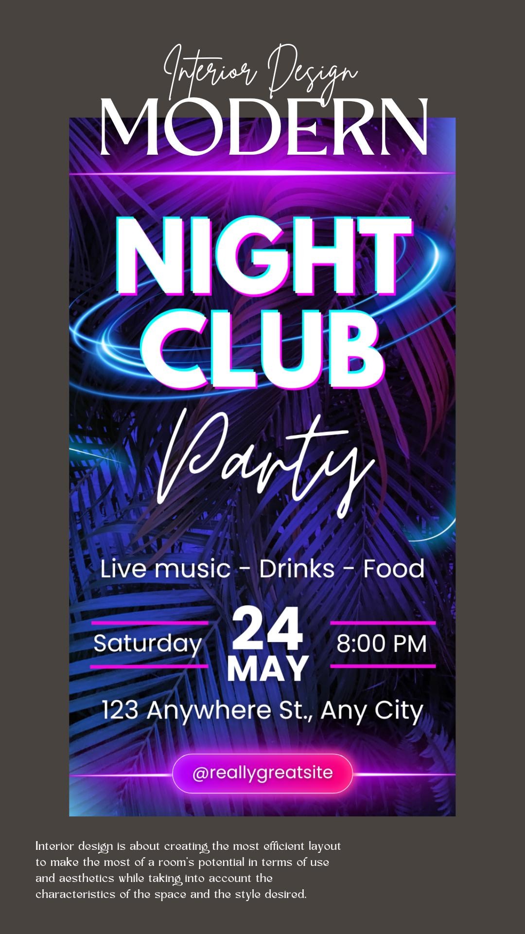 Purple and Blue Neon Night Club Instagram Post, Dynamic Design for ...