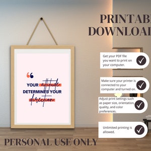 Your Attitude Motivational Wall Art Quote Vision Board Wall Art ...