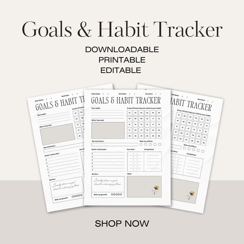 Monthly Habit Tracker Printable Landscape, Habit Tracker Template ...