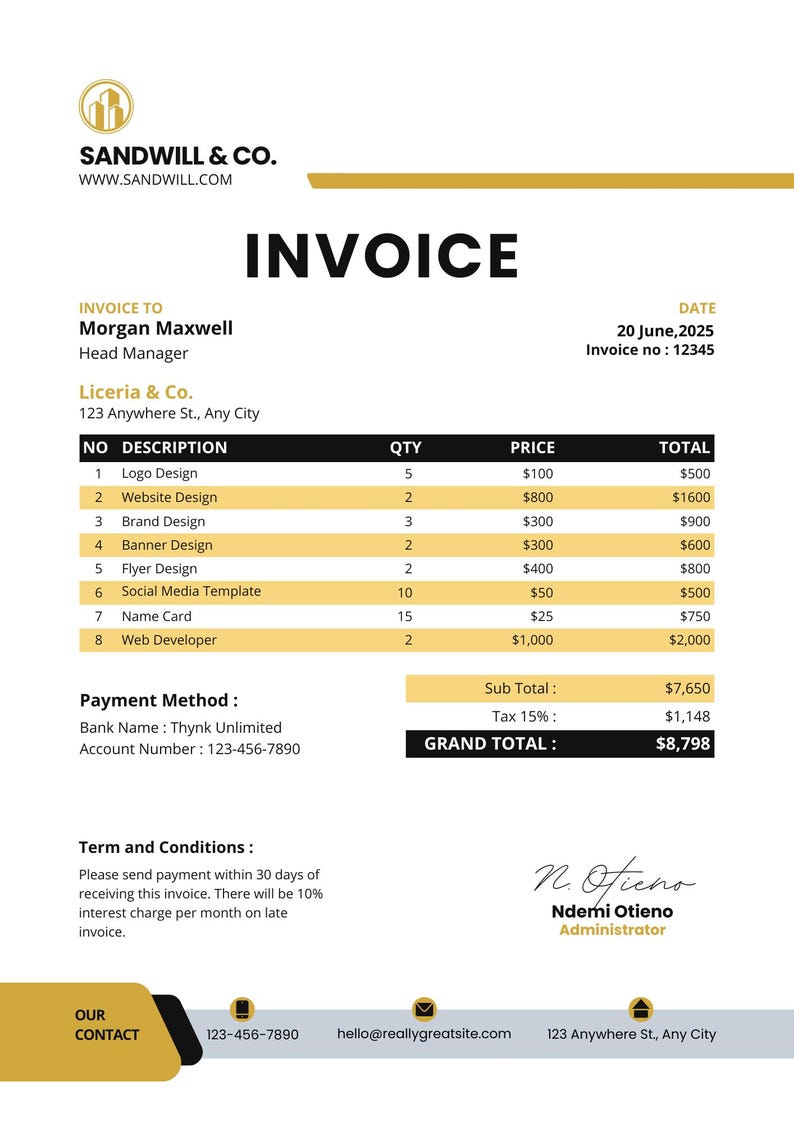 White Clean Business Invoice Template, Minimalist Invoice Design for ...