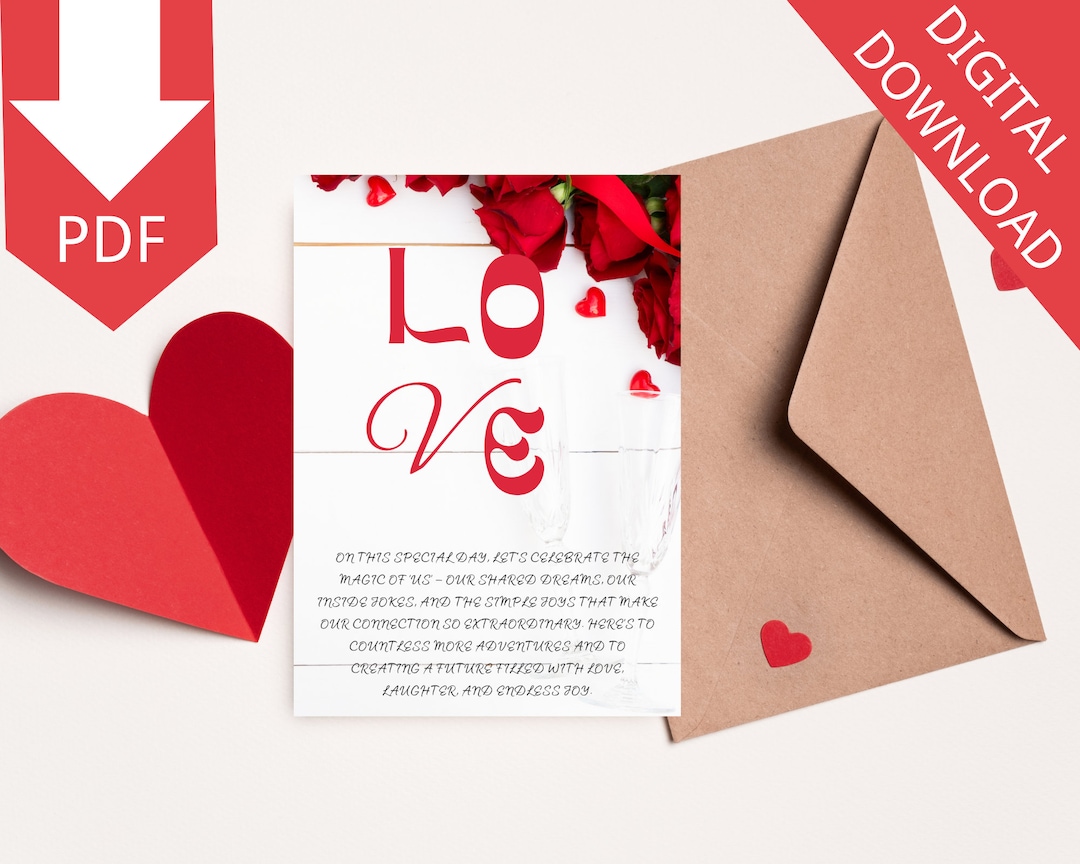 Red Floral Valentine's Day Card || Printable Romantic Card Template ...
