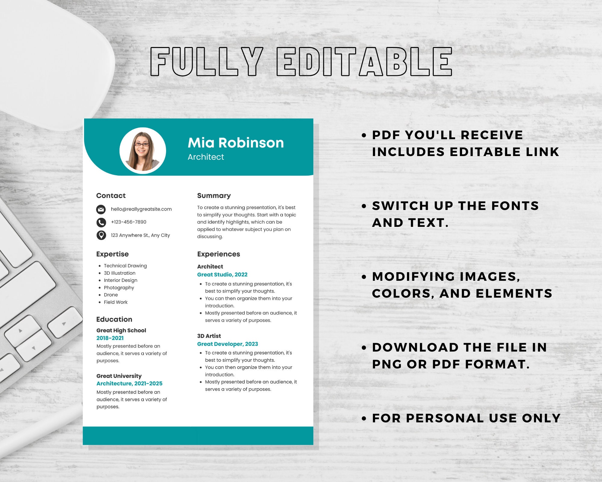 Creative Architect CV Template || Printable Resume || DIY Editable ...