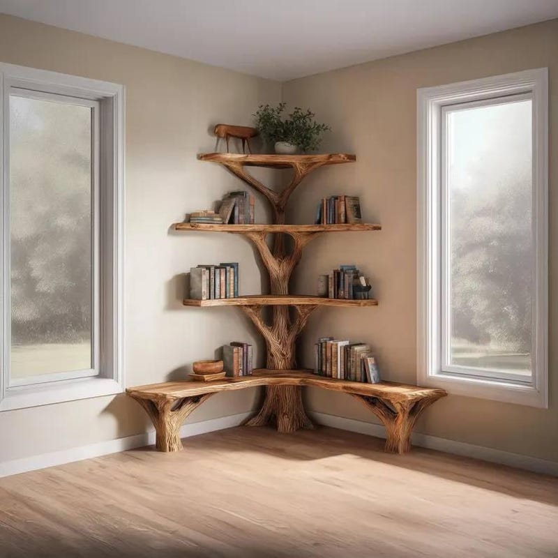 Natural Bookshelf - Etsy