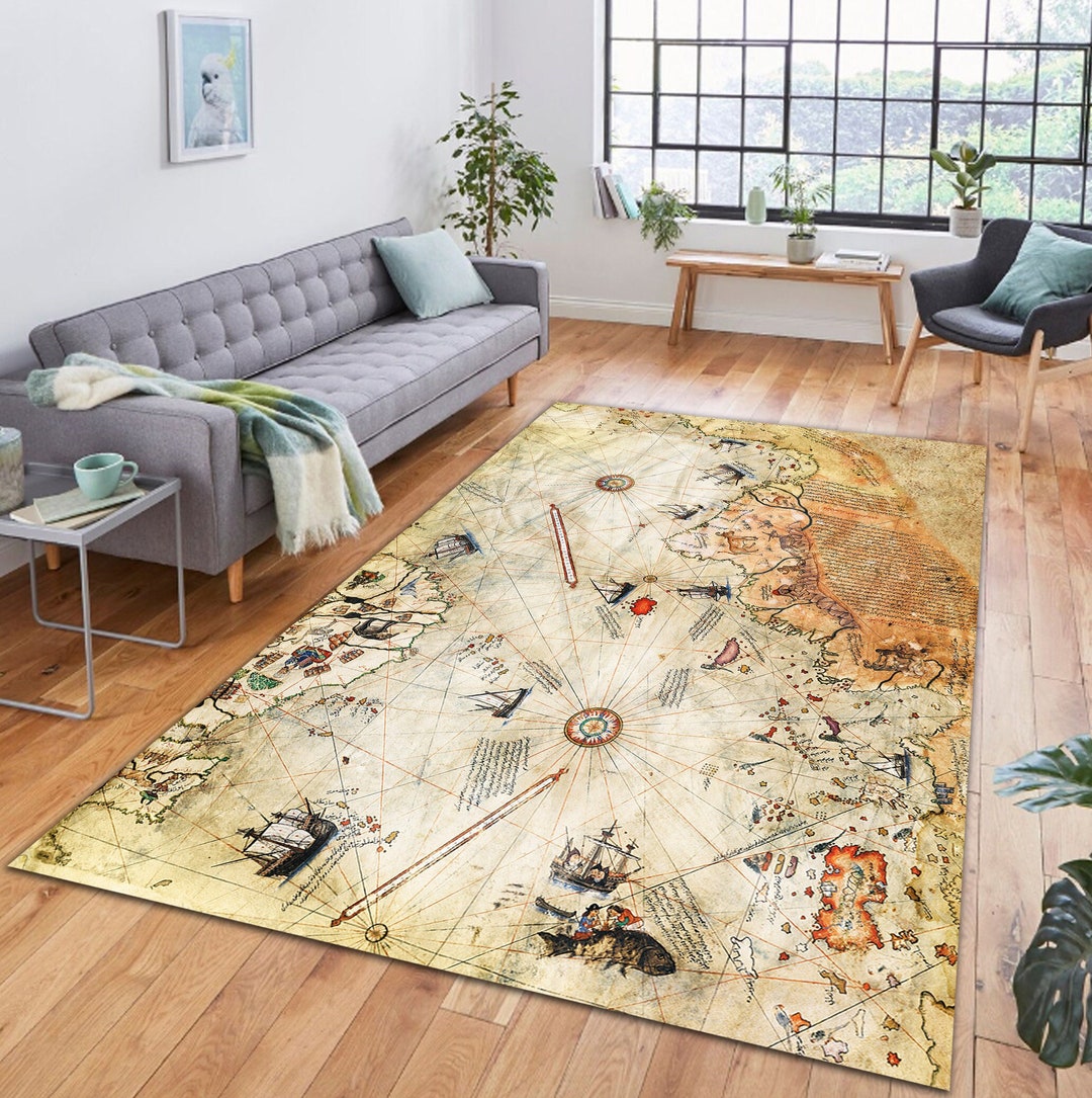 Antique Map Rug,piri Reis Map, Map Rugs,vintage Map Rug, Cool Rugs ...
