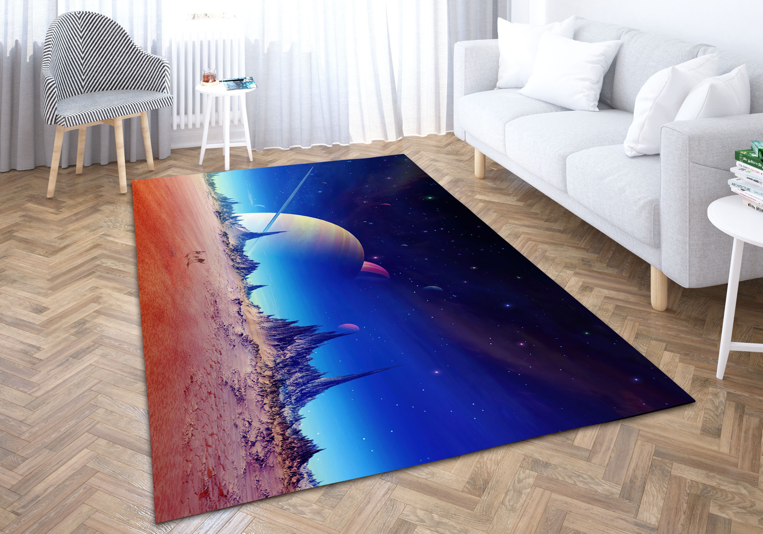 Planet Landscape Rugs,saturn Rug,landscape Rug Decor,night Landscape ...