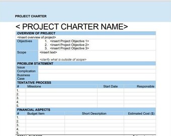 Project Charter Detailed Template - Etsy