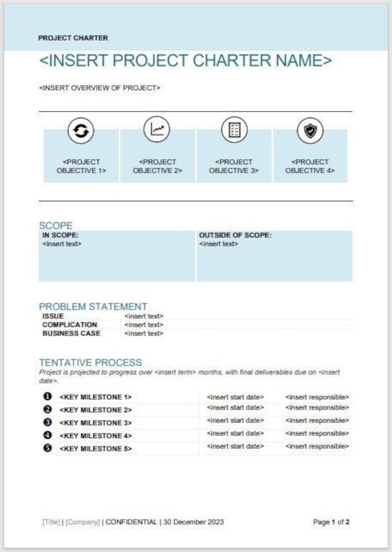 Project Charter Detailed Template - Etsy