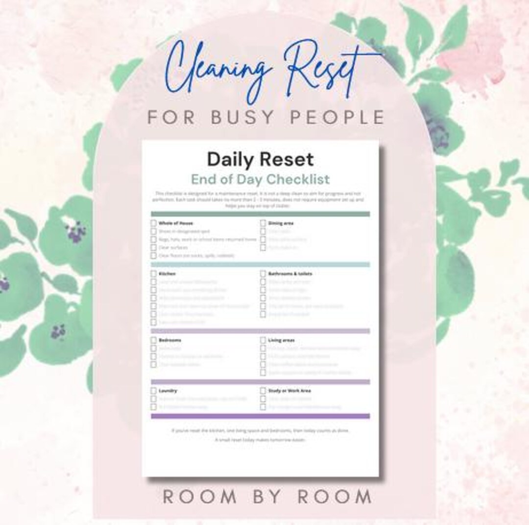 Daily Reset Cleaning Checklist | Busy Household Edition - Etsy