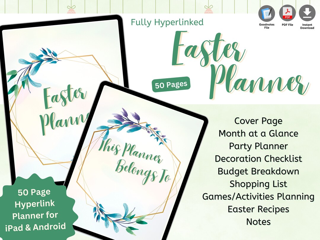 Emerald Easter Planner, Digital Easter Planner for Goodnotes, Spring ...